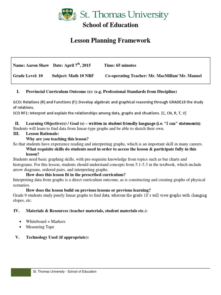 Grade 10 Math Lesson Plan on Graphs | PDF | Curriculum | Lesson Plan