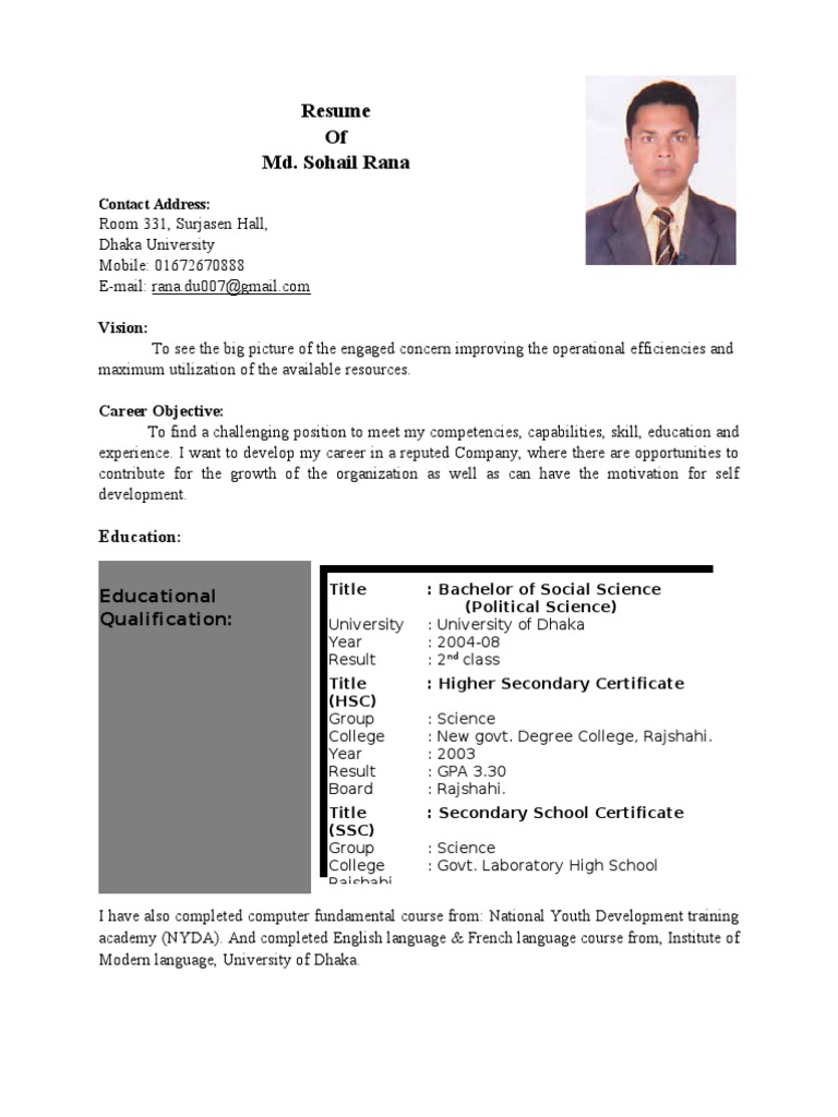 Political Science Graduate Resume | PDF | Bangladesh | Science