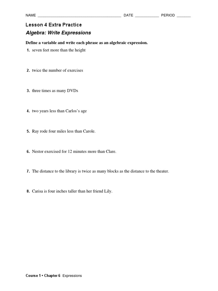 Algebraic Expressions Practice Guide | PDF
