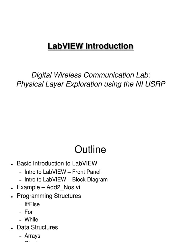 Labview Introduction: Digital Wireless Communication Lab: Physical Layer Exploration Using The ...