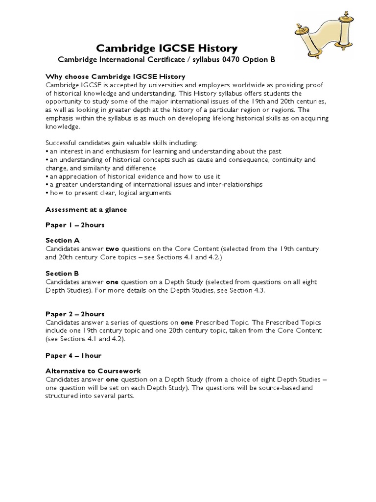 Cambridge IGCSE History | Curriculum | Question