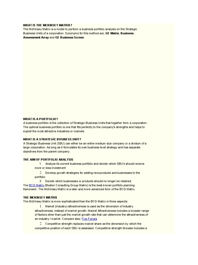 McKinsey Matrix - GE Business Screen | PDF | Profit (Economics ...