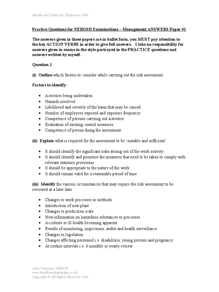 NEBOSH IGC 1 Questions | PDF