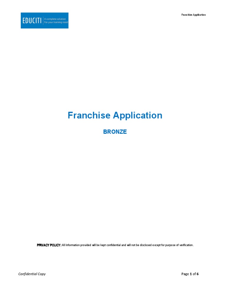 Franchise Application Form - Bronze | PDF | Franchising | Government ...
