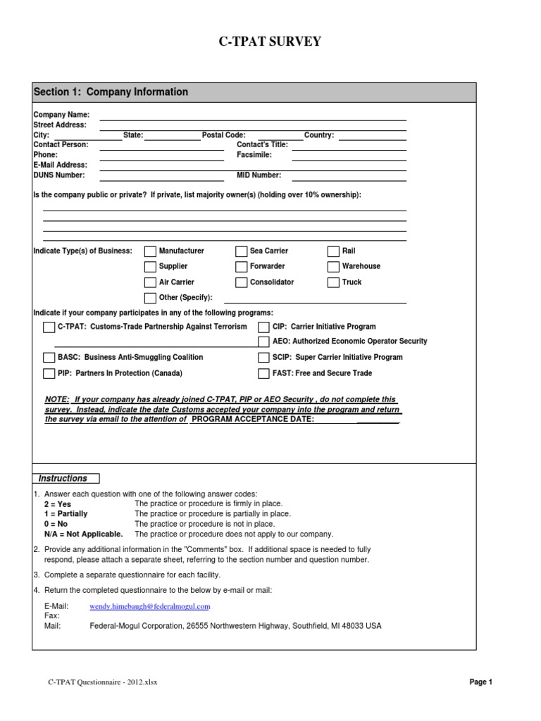 CT Pat Questionnaire 2012 | PDF | Physical Security | Cargo