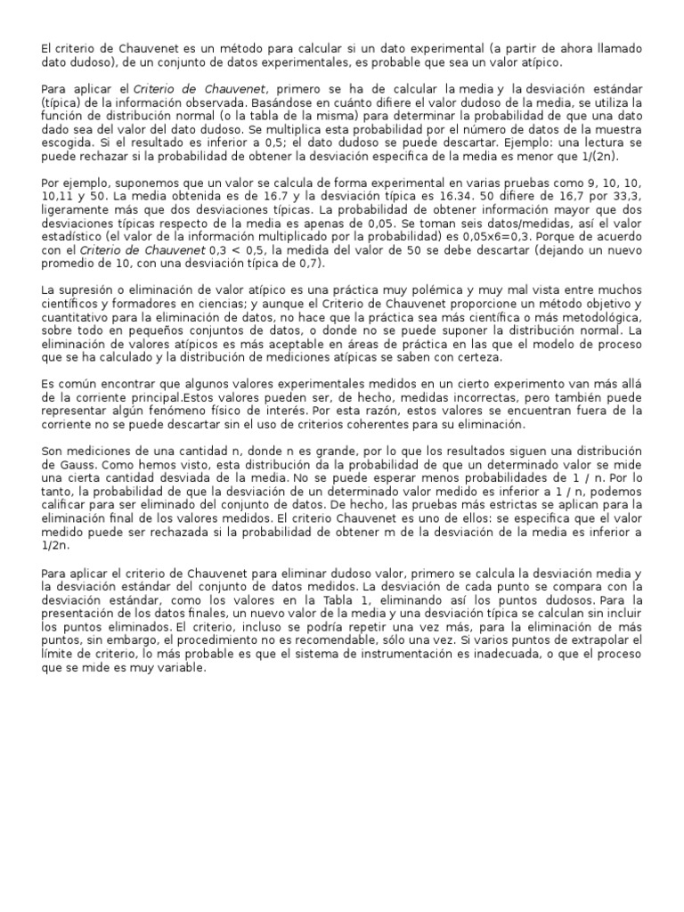 Criterio Chauvenet | PDF | Estadísticas | Método científico
