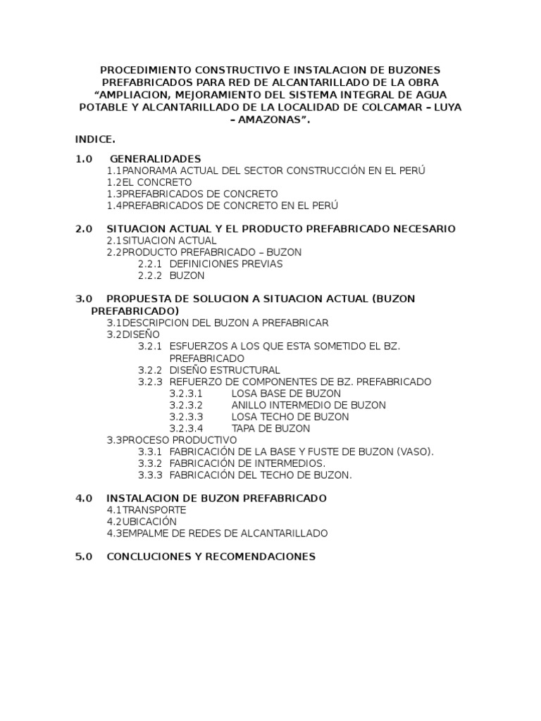 Procedimiento Constructivo Buzones Prefabricados | Descargar gratis PDF | Hormigón | Acero