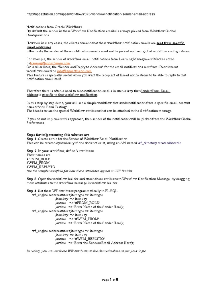 Notifications From Oracle Workflows | PDF | Email | Computing