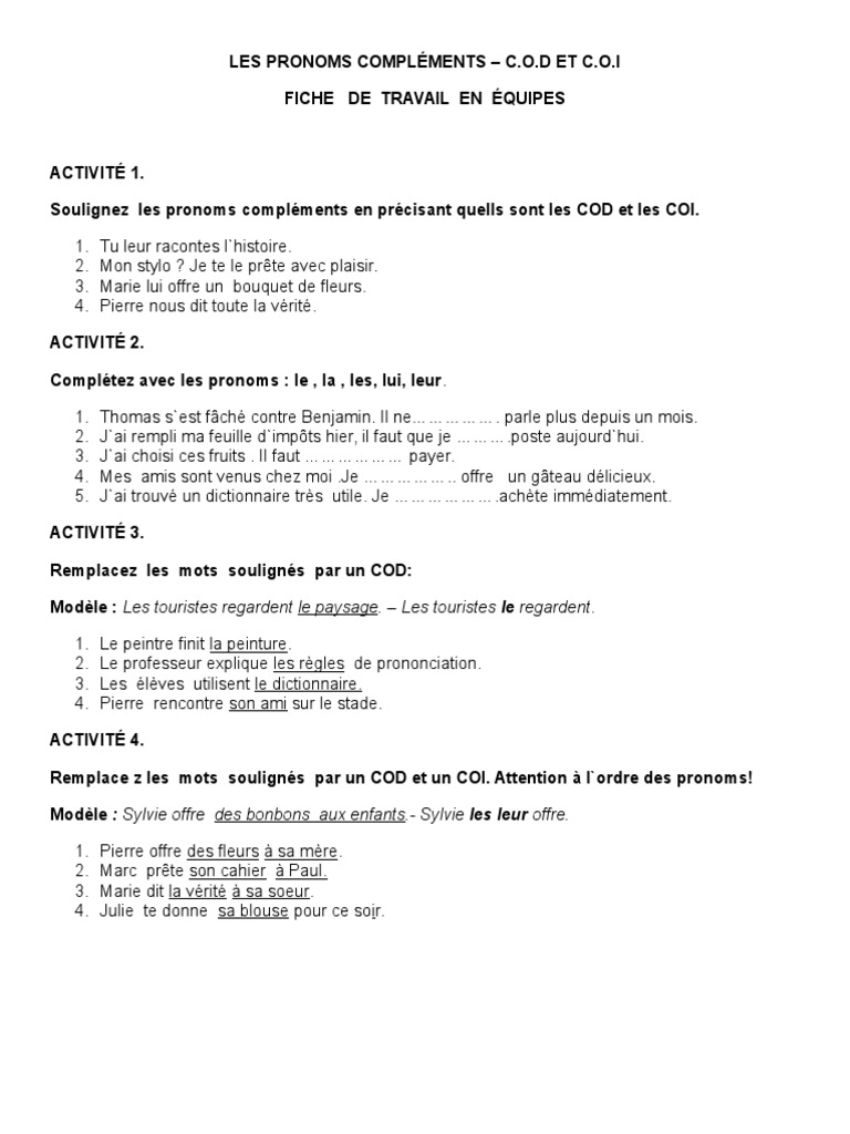 Les Pronoms Complements | PDF