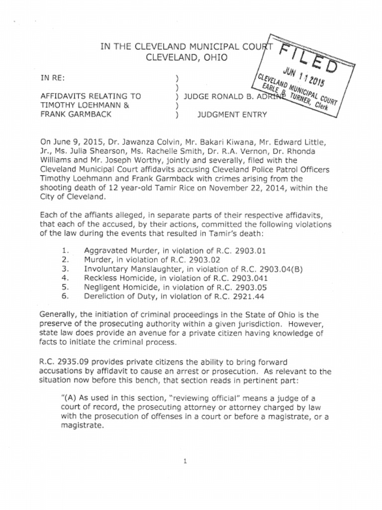 Judgement Entry On Tamir Rice Case | PDF