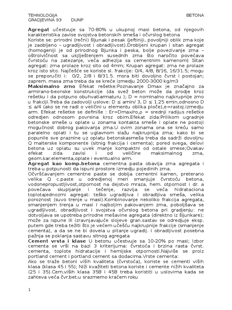Tehnologija Betona - Odgovori | PDF
