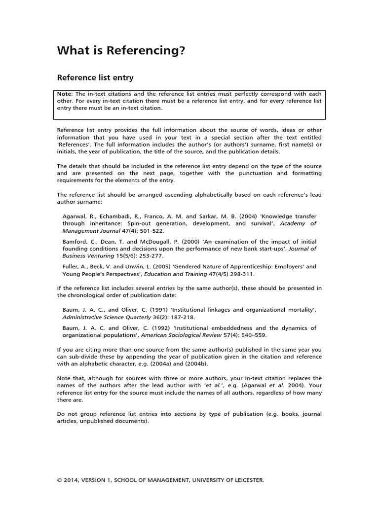 What Is Referencing - Reference List Entry v1 | PDF | Citation | Publishing