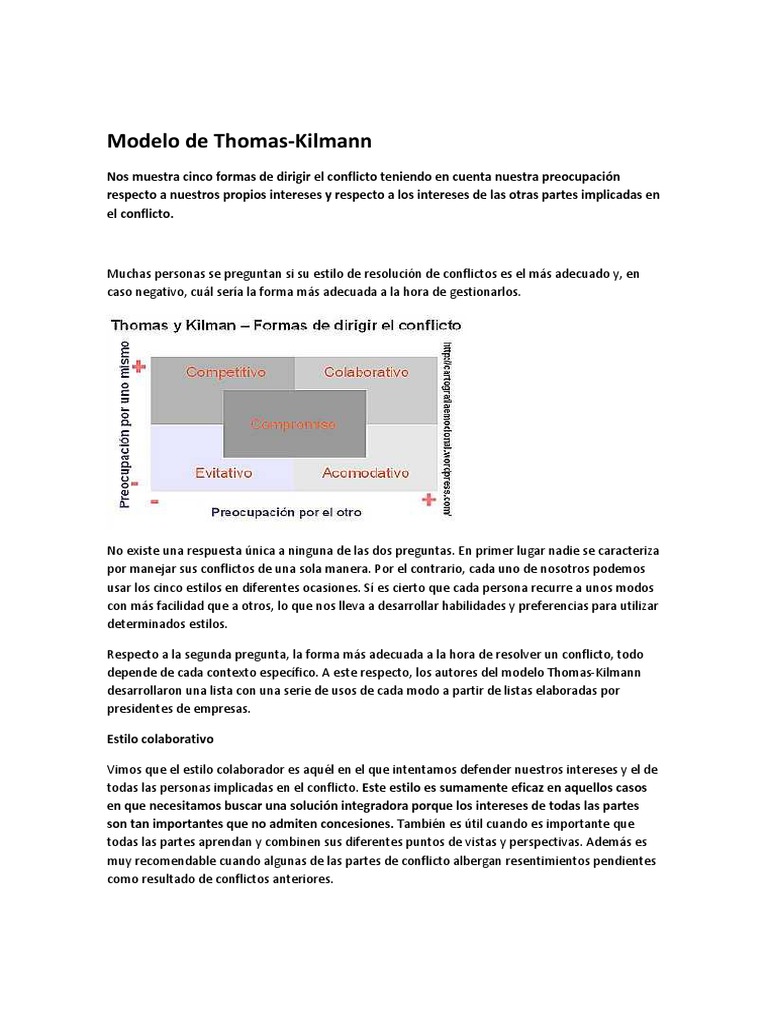 Modelo de Thomas - Kilman | PDF | Conflicto (proceso) | Negociación