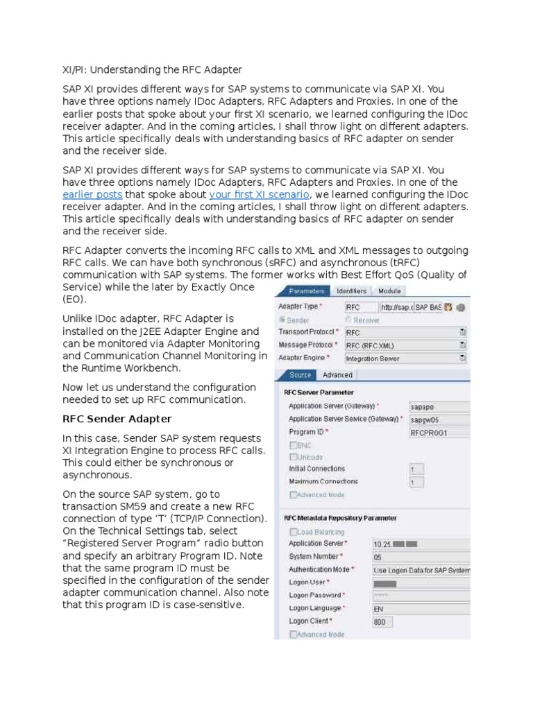 XI PI - Understanding The RFC Adapter | PDF | Computing | Software