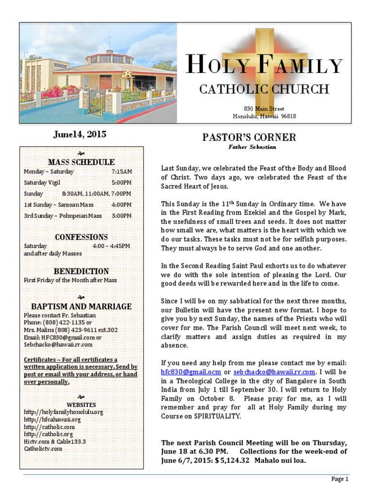 Church Bulletin For 6-14-2015 | PDF | Mass (Liturgy) | Ancient ...