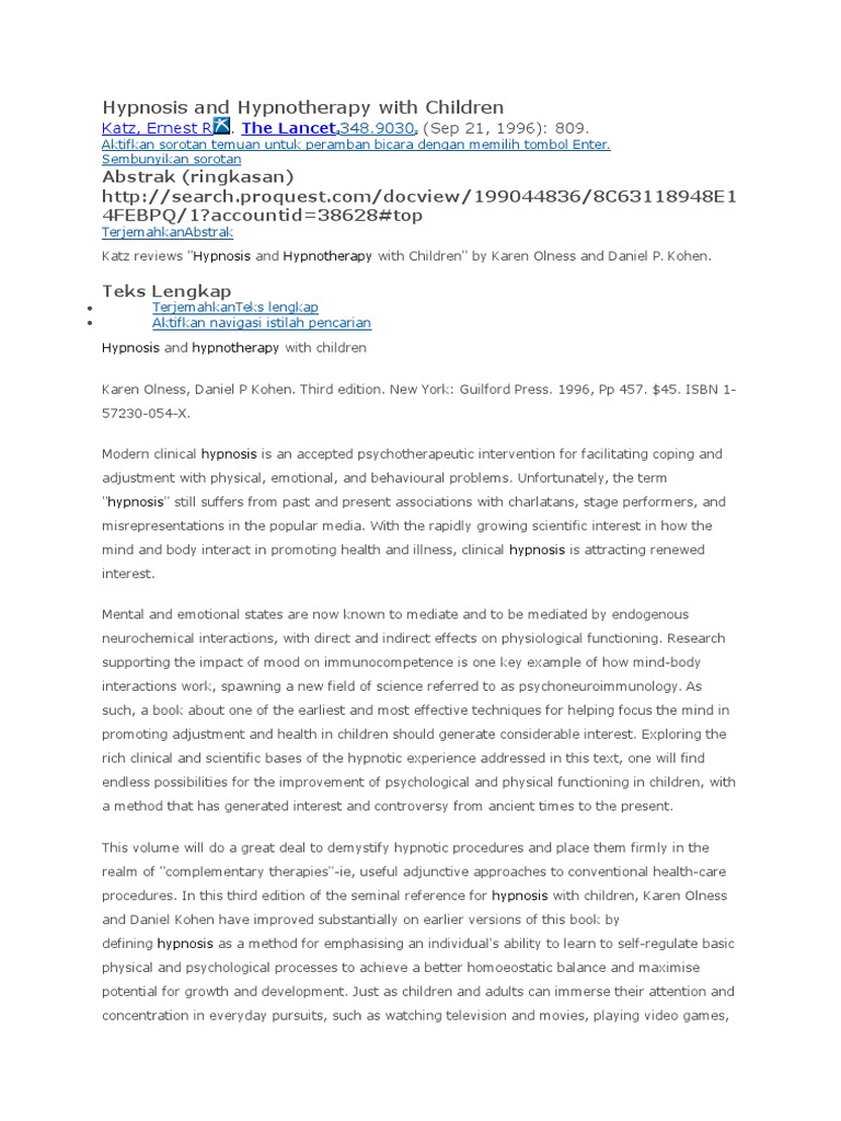 Hypnosis and Hypnotherapy With Children | PDF | Hypnotherapy | Hypnosis