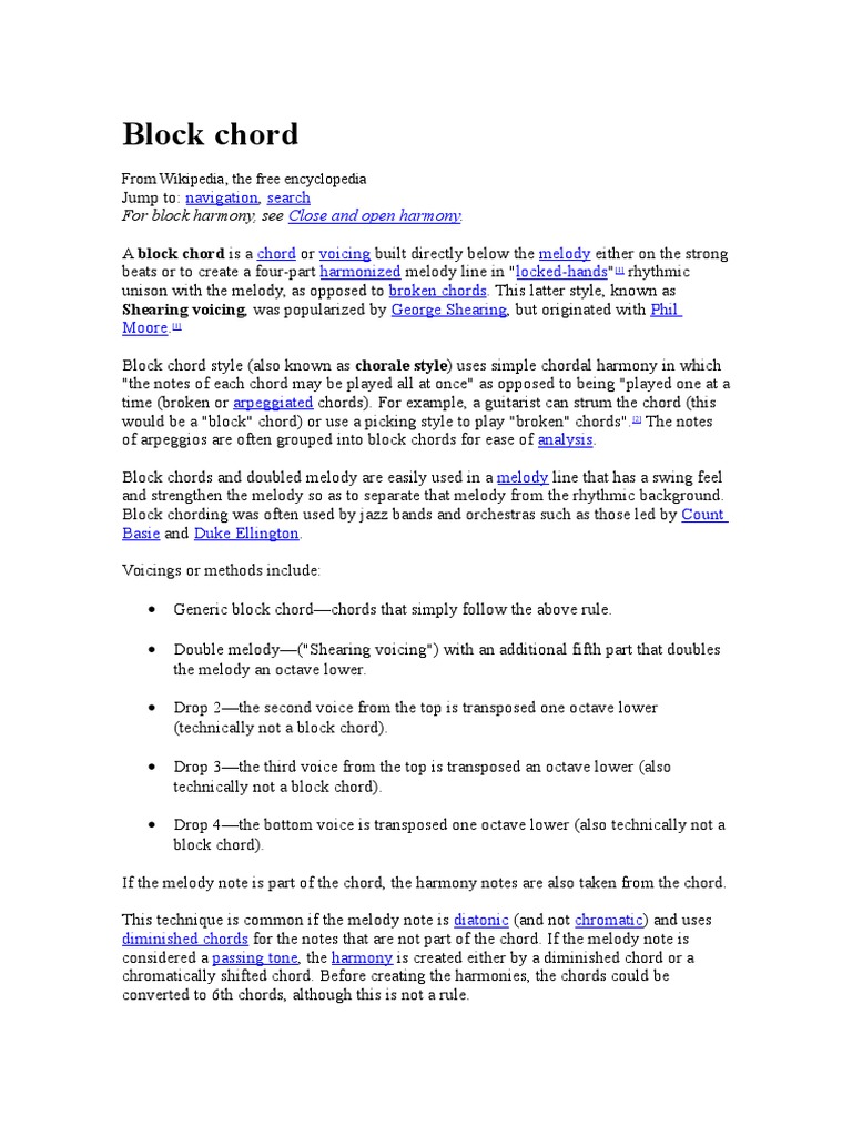 Block Chord | PDF | Harmony | Chord (Music)