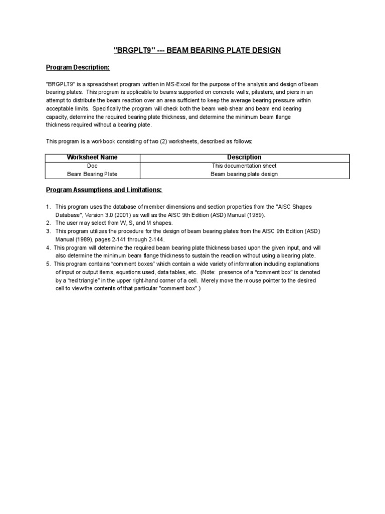 Brgplt9 - Beam Bearing Plate Design | PDF