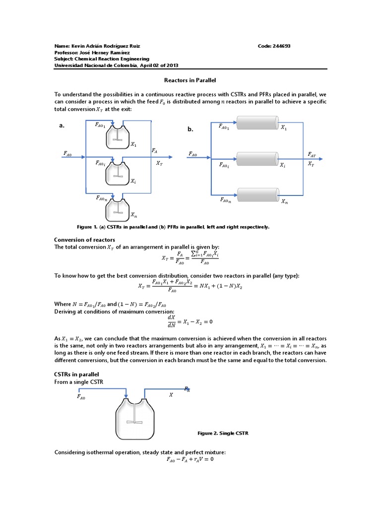 Reactors in Parallel | PDF | Chemical Reactor | Reaction Rate