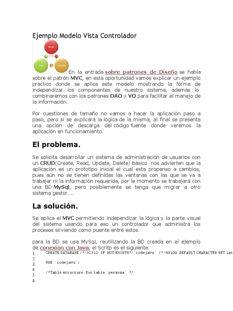 Ejemplo Modelo Vista Controlador | PDF | Objeto (informática) | Herencia (Programación Orientada ...