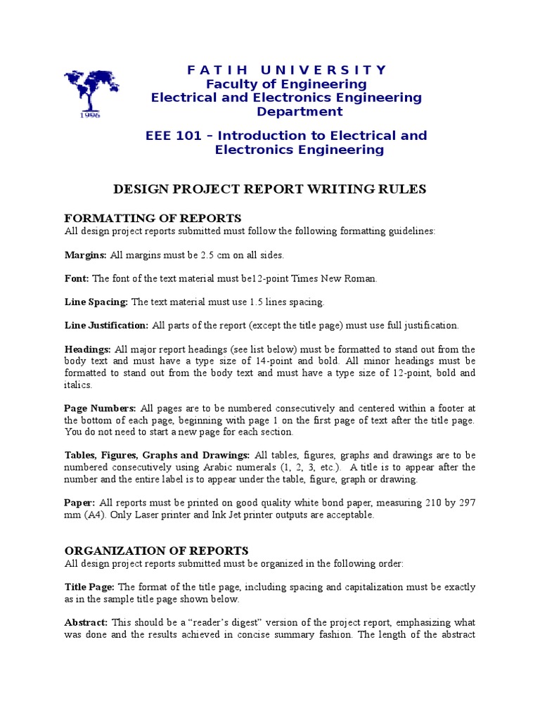 EEE 101 Report Writing Rules | PDF | Printer (Computing) | Typefaces