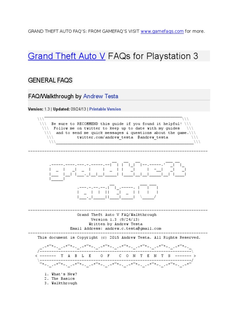 GTA V FAQs From GameFAQs | PDF | Games & Activities | History
