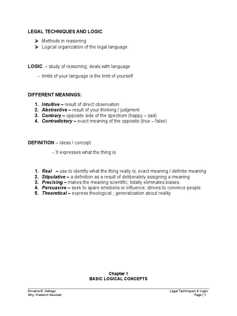 Legal Techniques and Logic Notes | PDF | Argument | Definition