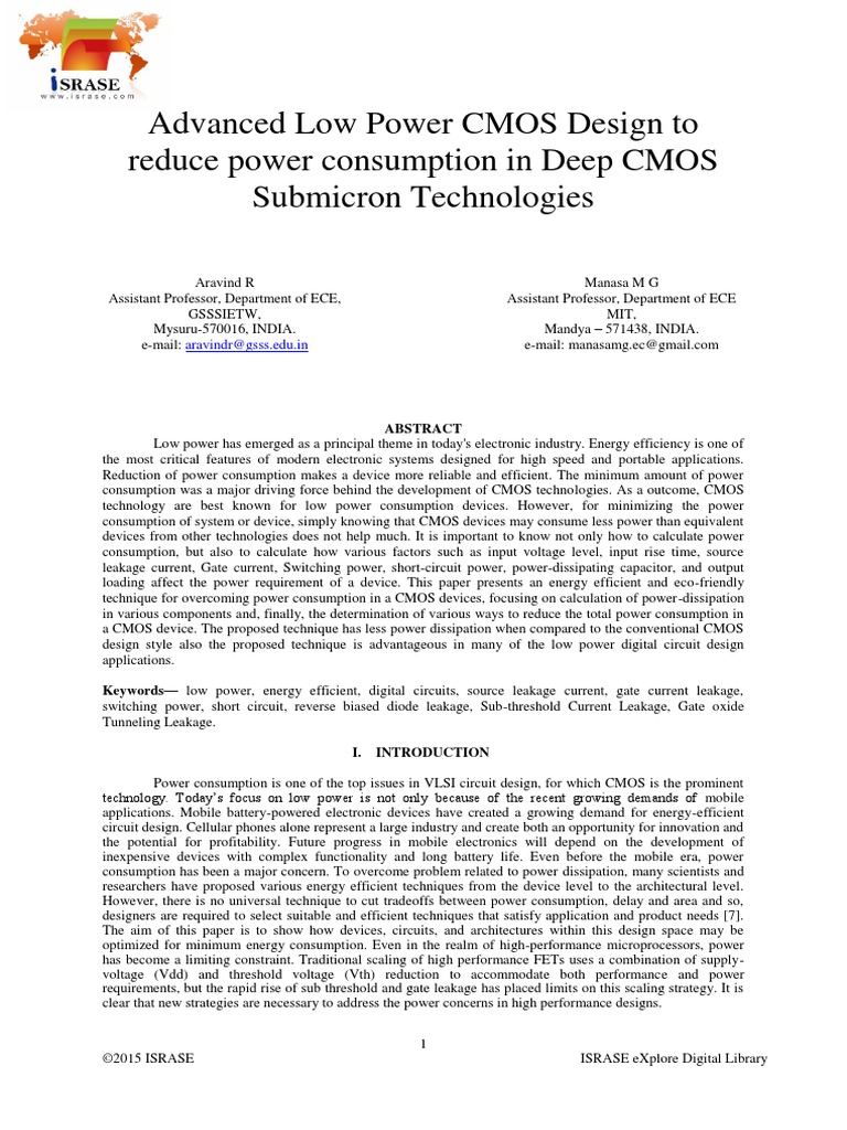 Advanced Low Power CMOS Design To Reduce Power Consumption in Deep CMOS Submicron Technologies ...