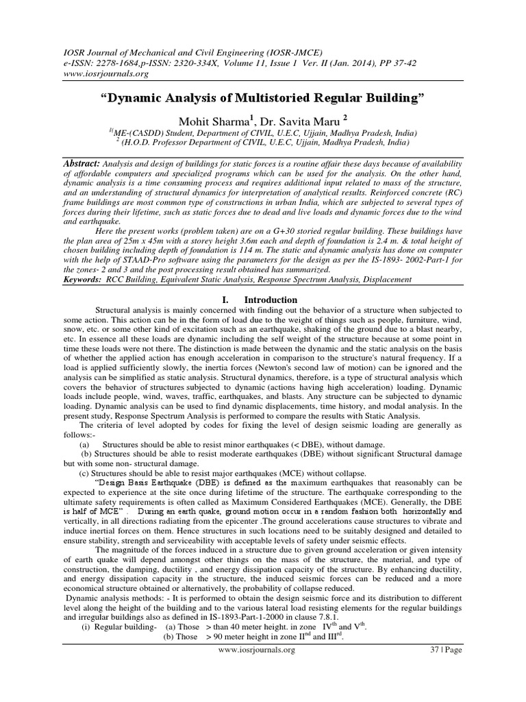 Dynamic Analysis of Multistoried Regular Building | PDF | Seismology ...