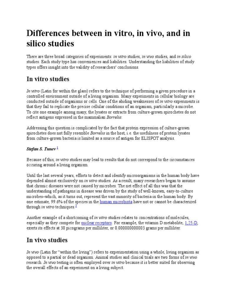 Differences Between in Vitro and in Vivo | PDF | In Vitro | Life Sciences