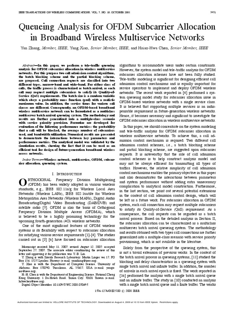 Queueing Analysis For OFDM Sub Carrier Allocation in Broadband Wireless Multiuser Systems | PDF
