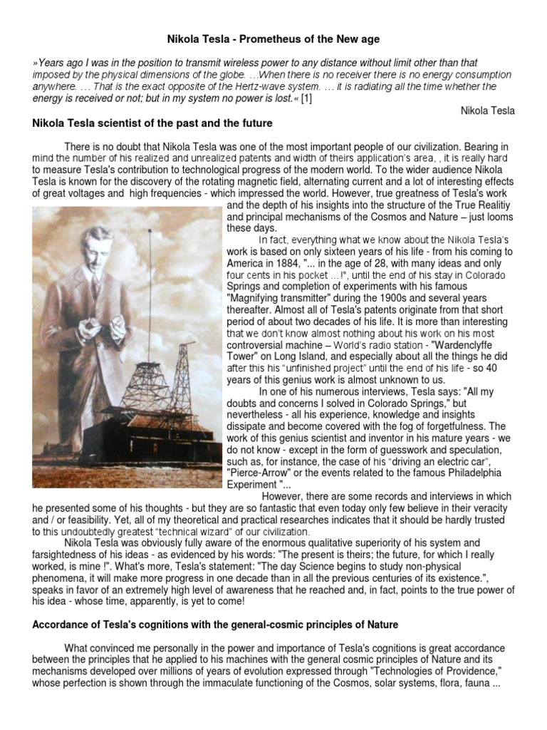 Nikola Tesla - Prometheus of The New Age | PDF | Neutrino ...
