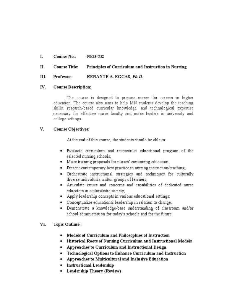 Nursing Curriculum and Instruction Principles | PDF | Curriculum ...