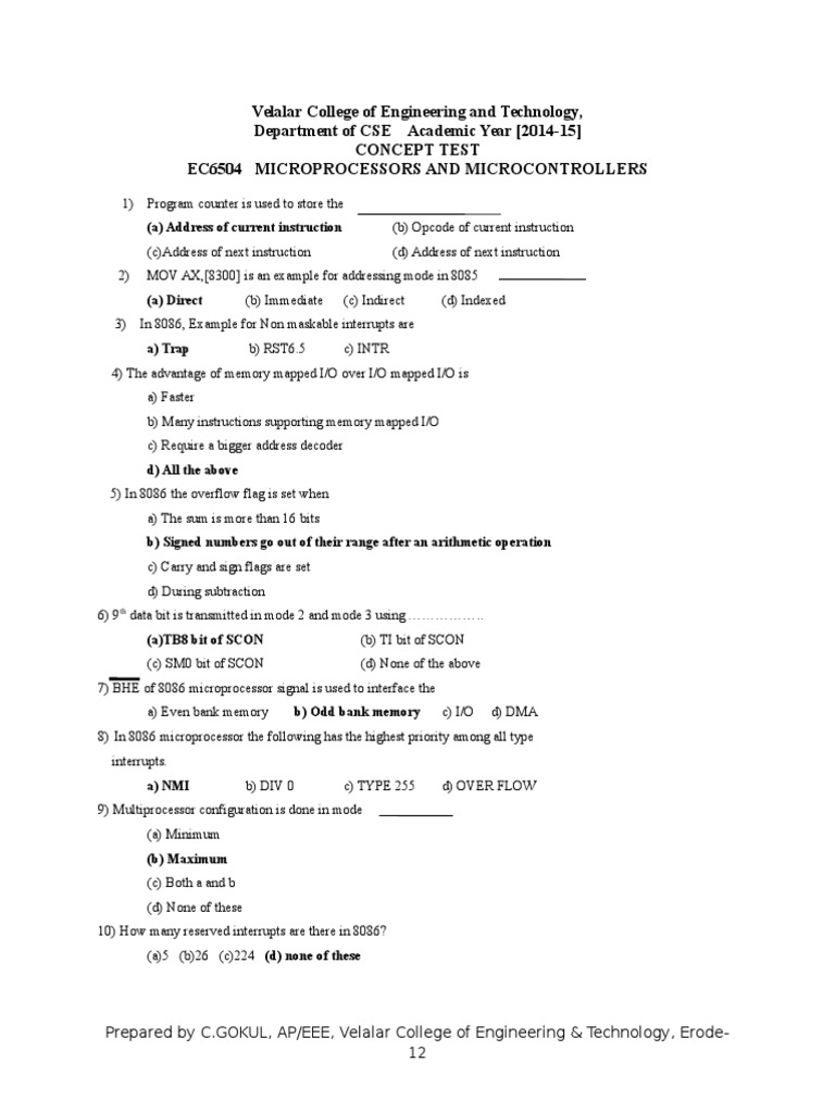 Microprocessor & Microcontroller Objective Type Questions | PDF ...