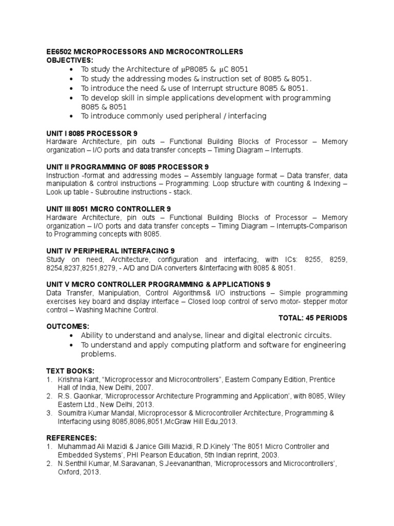 Ee6502 Microprocessors and Microcontrollers | PDF | Central Processing Unit | Input/Output