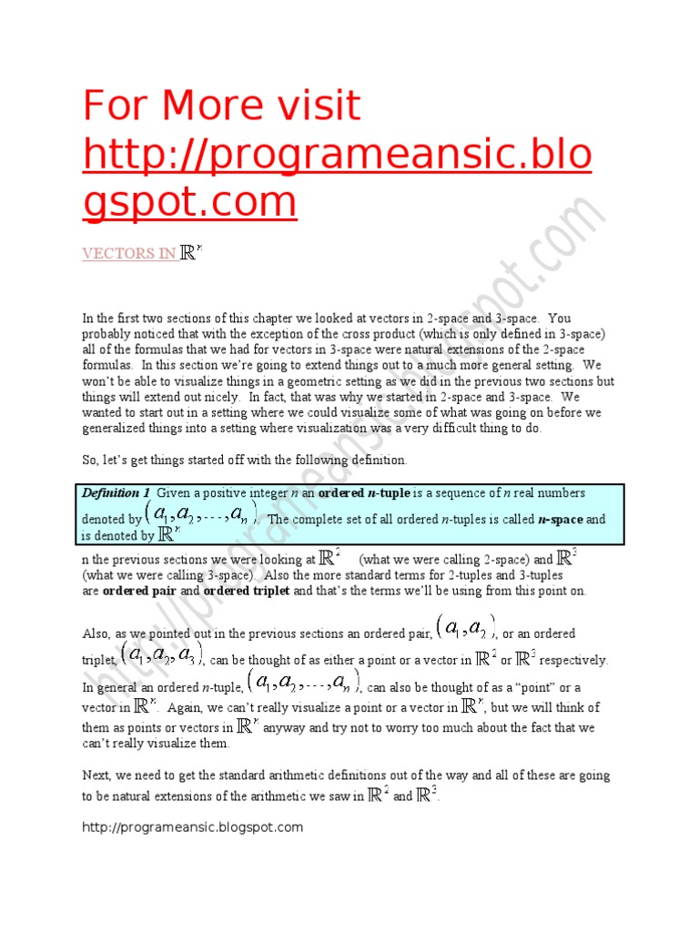 Vectors in Ndimensional Space | PDF | Norm (Mathematics) | Vector Space