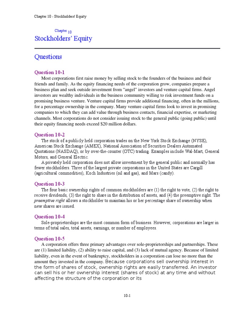 Accounting Chapter 10 Solutions Guide | PDF | Treasury Stock | Stocks