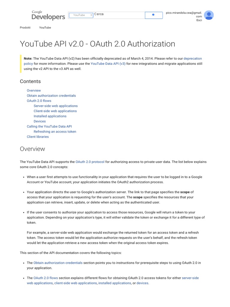 YouTube API v2.0 - OAuth 2.0 Authorization - YouTube - Google Developers PDF | PDF | Web Server ...