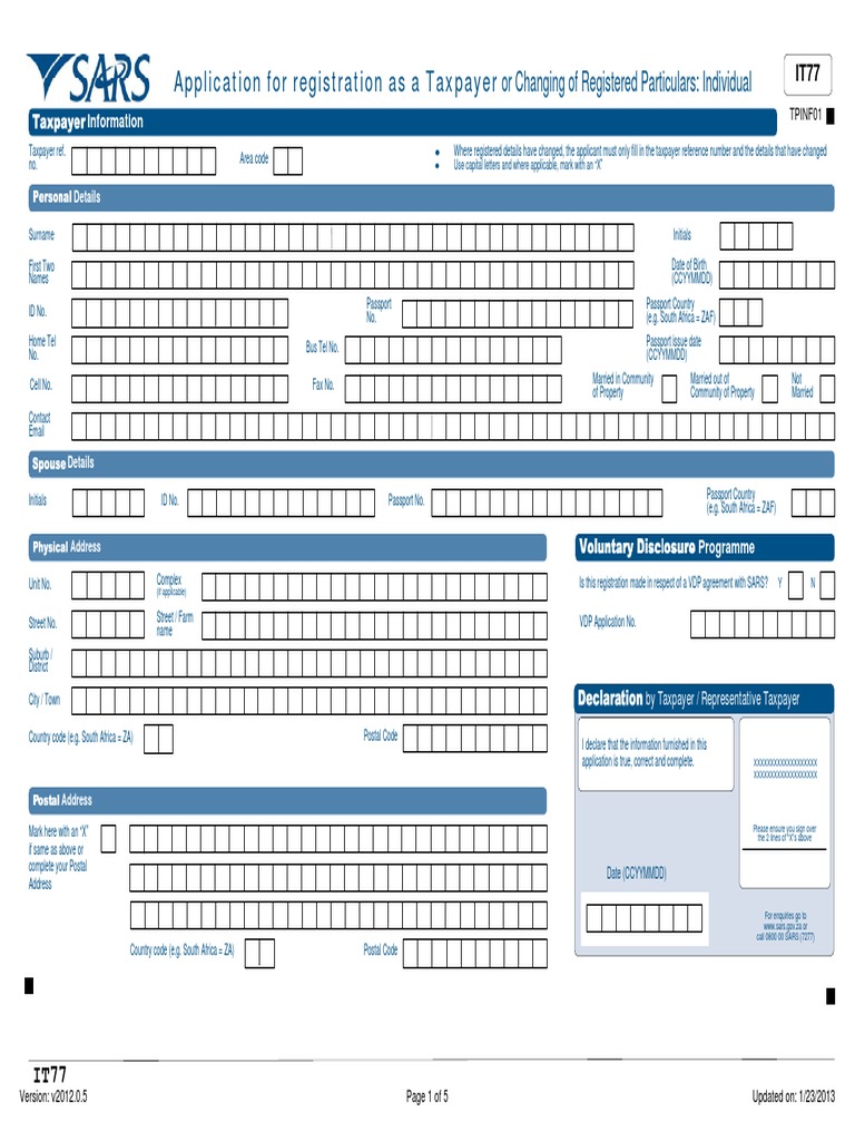 IT77 Registration As A Taxpayer 2013 | PDF | Identity Document | Taxes