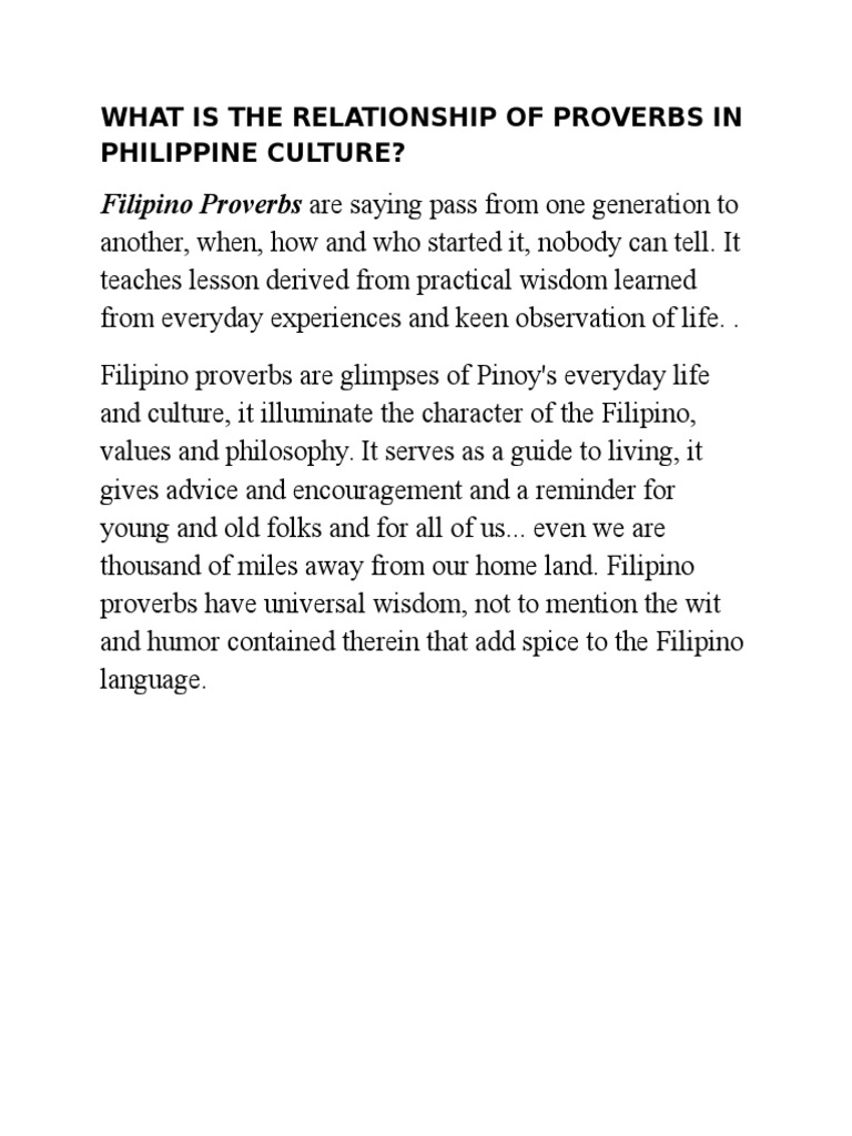 What Is The Relationship of Proverbs in Philippine Culture | PDF