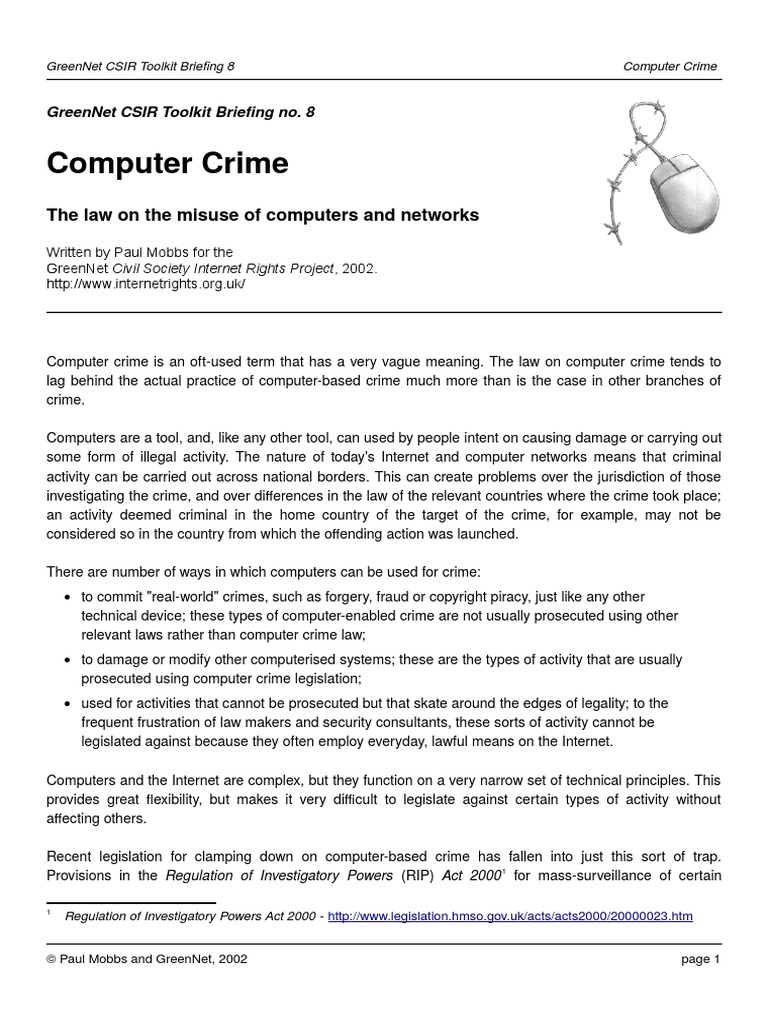 Computer Crime: The Law On The Misuse of Computers and Networks | PDF ...