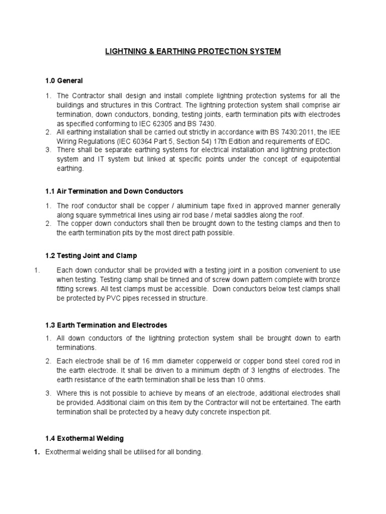 Lightning and Earthing Protection System | PDF | Electrical Wiring ...