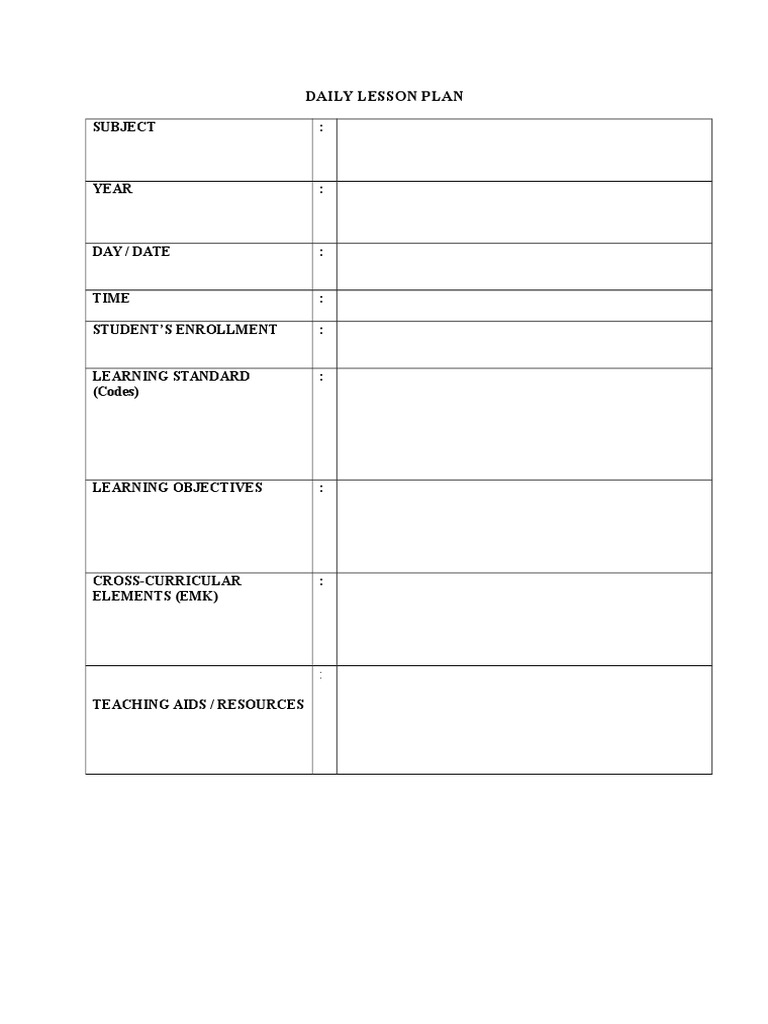 Teacher's Daily Lesson Plan Template | PDF