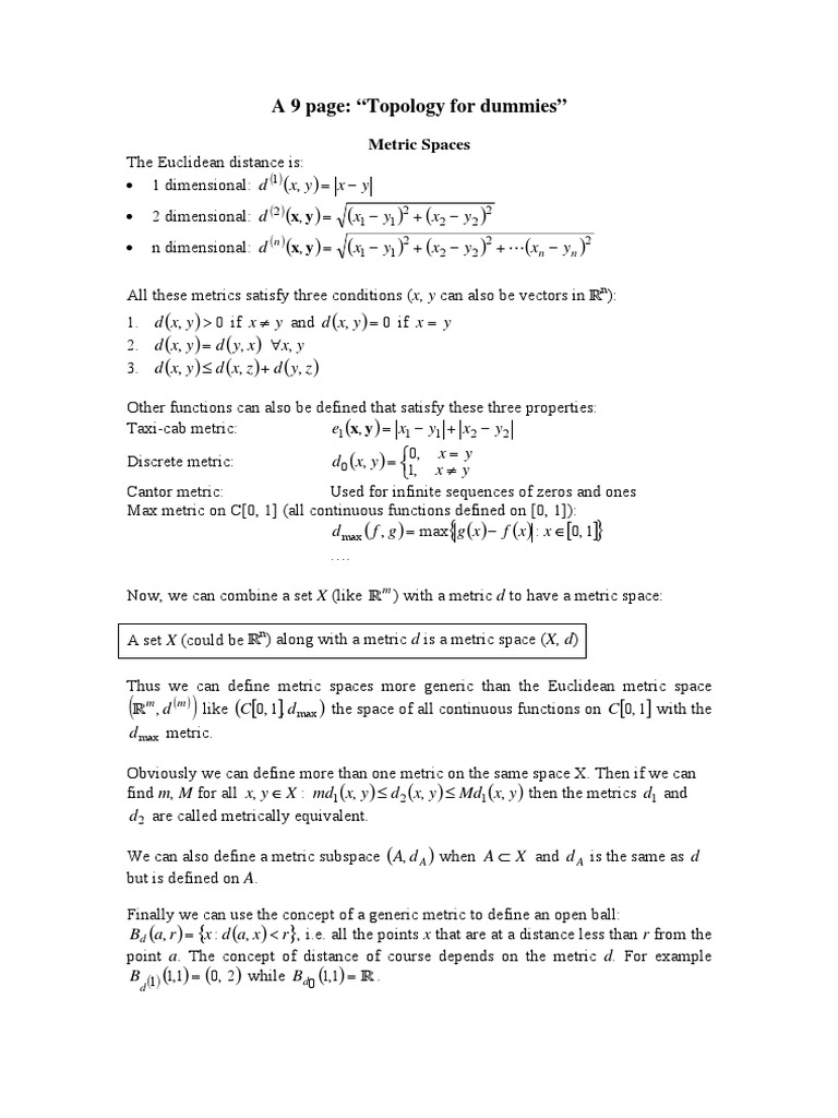 Topology For Dummies | PDF | Compact Space | Continuous Function