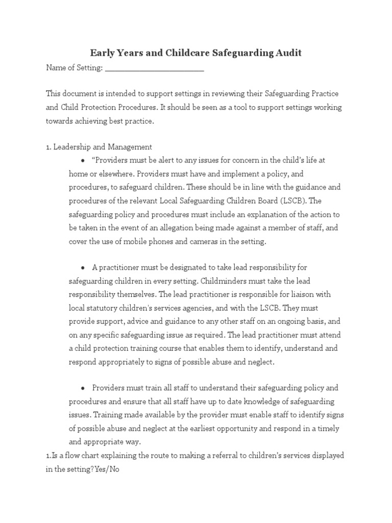 Early Years and Childcare Safeguarding Audit | PDF | Government ...
