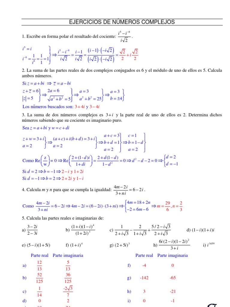 Ejercicios Resueltos de Números Complejos | PDF | Número complejo ...