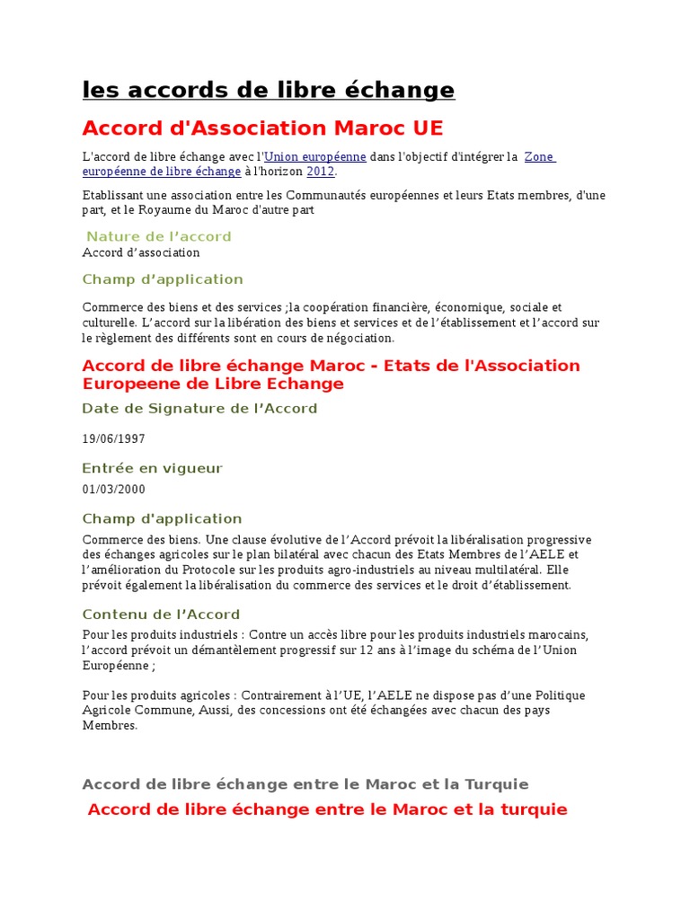 Accords de libre-échange du Maroc | PDF | Union européenne | Maroc