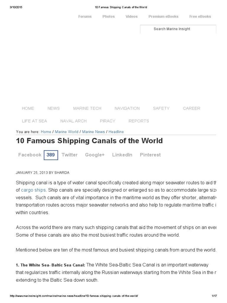 10 Famous Shipping Canals of The World | Download Free PDF | Canal | Ships