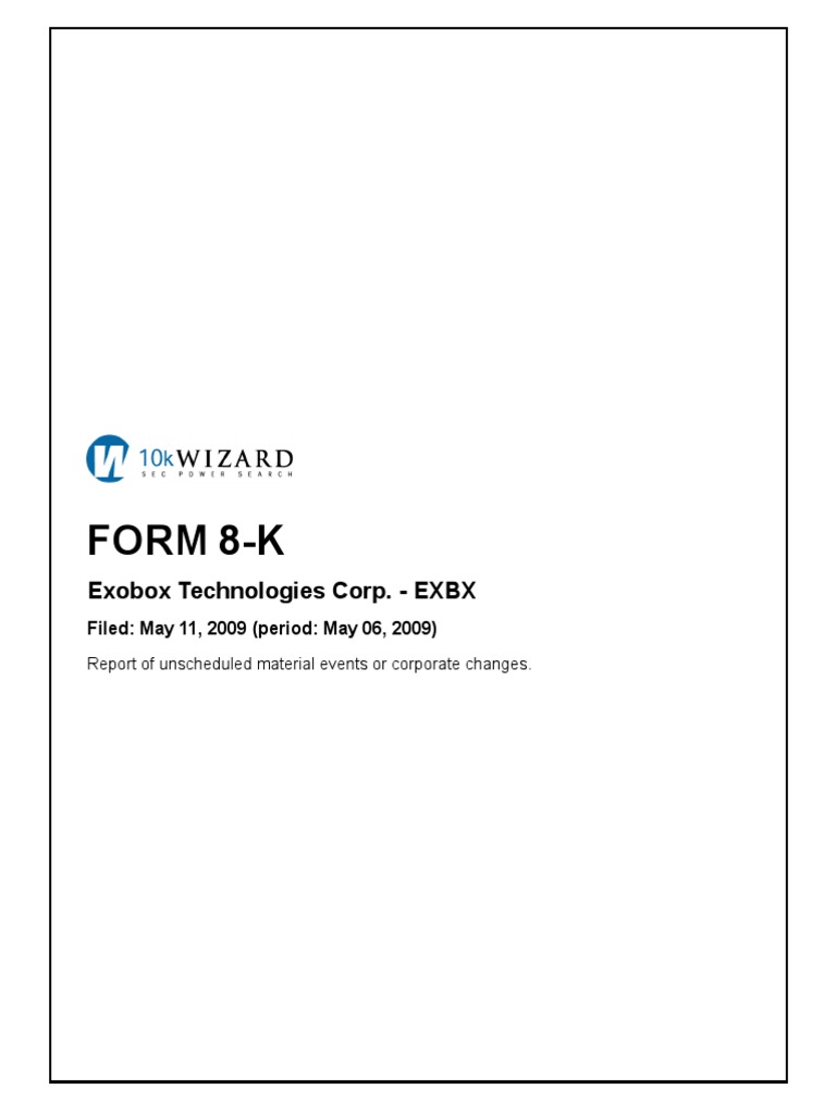 Form 8-K: Exobox Technologies Corp. - EXBX | PDF | Tort | Board Of ...