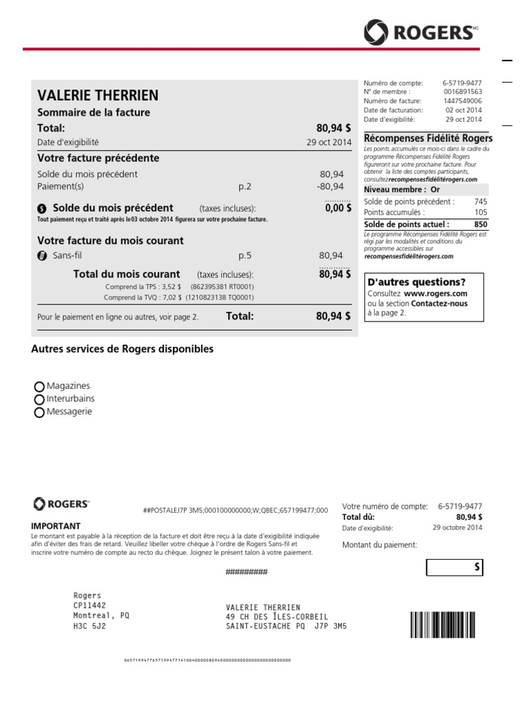 Rogers Bill | PDF | Chèque | Facture
